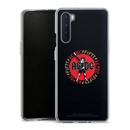 DeinDesign Handyhülle ACDC POWER UP Offizielles Lizenzprodukt ANGUS EMBLEM RED ACDC, OnePlus Nord Silikon Hülle Bumper Case Handy Schutzhülle, weiß