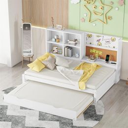 XDeer Jugendbett 90*200cm Schlafsofa mit ausziehbarem Bett, usb-Ladeanschluss, Zeichenbrett, mehrere Staufächer, Weiß