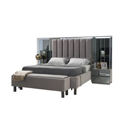 JVmoebel Schlafzimmer-Set, Schlafzimmer Set Bett 2x Nachttisch Hocker Doppel Betten Polster Möbel, braun