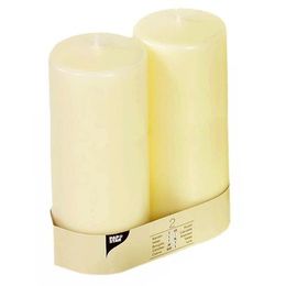 Papstar Stumpenkerze 2 Stumpenkerzen Ø 80 mm · 220 mm elfenbein "Ivory" mit Flachkopf