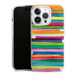 DeinDesign Handyhülle Streifen Wasserfarbe bunt Colorful Stripes1, Apple iPhone 14 Pro Silikon Hülle Bumper Case Handy Schutzhülle, weiß, transparent