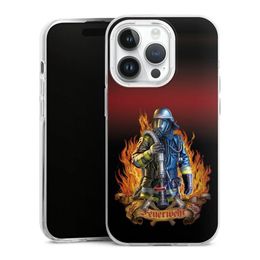 DeinDesign Handyhülle Feuerwehrmann Feuerwehr Beruf Firefighter, Apple iPhone 14 Pro Silikon Hülle Bumper Case Handy Schutzhülle, weiß, transparent