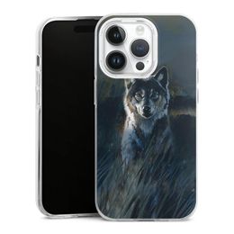 DeinDesign Handyhülle Wolf Natur Malerei Wolf 2, Apple iPhone 14 Pro Silikon Hülle Bumper Case Handy Schutzhülle, weiß, transparent