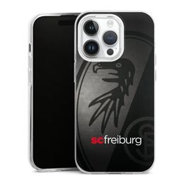 DeinDesign Handyhülle SC Freiburg Offizielles Lizenzprodukt Metallic Look, Apple iPhone 14 Pro Silikon Hülle Bumper Case Handy Schutzhülle, weiß