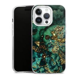 DeinDesign Handyhülle Marmor Glitzer Look Muster Cyan Glitter Marble Look, Apple iPhone 14 Pro Silikon Hülle Bumper Case Handy Schutzhülle, weiß