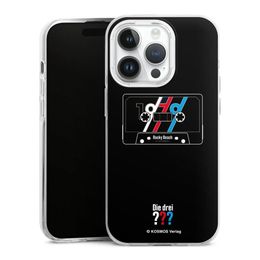 DeinDesign Handyhülle Die drei ??? Kassette Offizielles Lizenzprodukt, Apple iPhone 14 Pro Silikon Hülle Bumper Case Handy Schutzhülle, weiß