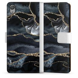 DeinDesign Handyhülle Glitzer Look Marmor Trends Dark marble gold Glitter look, Sony Xperia X Hülle Handy Flip Case Wallet Cover Handytasche Leder