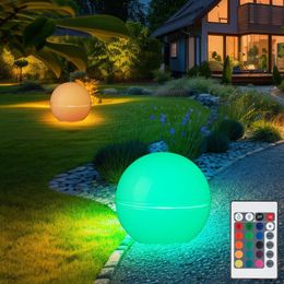 JUST LIGHT Kugelleuchte, Leuchtmittel inklusive, Warmweiß, Farbwechsel, Kugelleuchte Stecklampe RGB LED Fernbedienung Erdspieß Kabel 5m 2x