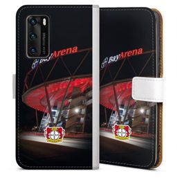 DeinDesign Handyhülle Bayer 04 Leverkusen Stadion Offizielles Lizenzprodukt, Huawei P40 Hülle Handy Flip Case Wallet Cover Handytasche Leder, weiß