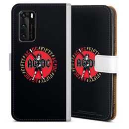 DeinDesign Handyhülle ACDC POWER UP Offizielles Lizenzprodukt ANGUS EMBLEM RED ACDC, Huawei P40 Hülle Handy Flip Case Wallet Cover Handytasche Leder