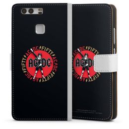 DeinDesign Handyhülle ACDC POWER UP Offizielles Lizenzprodukt ANGUS EMBLEM RED ACDC, Huawei P9 Hülle Handy Flip Case Wallet Cover Handytasche Leder