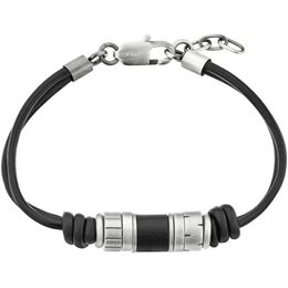 Armband s.Oliver "2038007" Armbänder Gr. Edelstahl-Leder, schwarz (edelstahlfarben, schwarz) Herren Schmuck