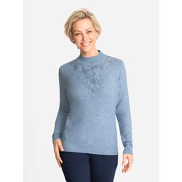 Stehkragenpullover CLASSIC "Pullover" Gr. 48, blau (bleu, meliert) Damen Pullover Rollkragenpullover