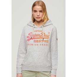 Kapuzensweatshirt Superdry "TONAL VL GRAPHIC HOODIE" Gr. M, grau (flake grey marl) Damen Sweatshirts