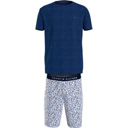 Pyjama Tommy Hilfiger Underwear "CN SS SHORT WOVEN SET" Gr. S (48), blau (anchor blue, mini monotype) Herren Homewear-Sets Pyjamas