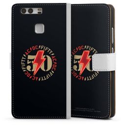 DeinDesign Handyhülle ACDC 50 Jahre POWER UP POWER UP EMBLEM ACDC, Huawei P9 Hülle Handy Flip Case Wallet Cover Handytasche Leder, weiß