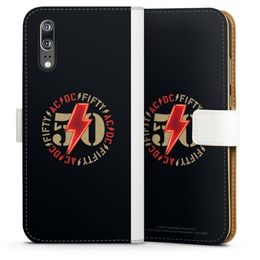 DeinDesign Handyhülle ACDC 50 Jahre POWER UP POWER UP EMBLEM ACDC, Huawei P20 Hülle Handy Flip Case Wallet Cover Handytasche Leder, weiß