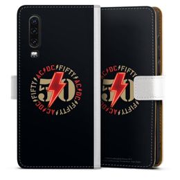 DeinDesign Handyhülle ACDC 50 Jahre POWER UP POWER UP EMBLEM ACDC, Huawei P30 Hülle Handy Flip Case Wallet Cover Handytasche Leder, weiß