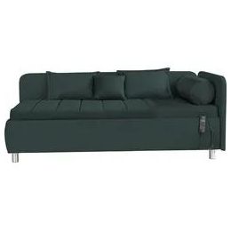 Schlafsofa Alina "Kiana" Sofas Gr. B/H/T: 207 cm x 80 cm x 112,5 cm, Struktur, Armlehne rechts, grün (blaugrün tmd 16) Liegefläche 90200 cm oder 100200 cm, Bettkasten, Zierkissen-Set