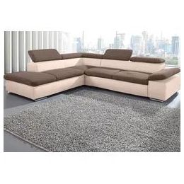 Sit & More Ecksofa SIT & MORE "Valantine L-Form" Sofas Gr. B/H/T: 272cm x 73cm x 226cm, Luxus-Microfaser ALTARA NUBUCK, Ottomane links, mit Bettfunktion, braun (creme, braun) inkl. Kopf- und Armteilverstellung, wahlweise mit Bettfunktion