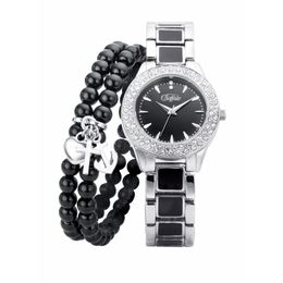 Quarzuhr Buffalo Armbanduhren schwarz (silberfarben, schwarz) Damen Quarzuhren
