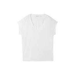 Tom Tailor Denim Damen Fließendes T-Shirt, weiß, Uni, Gr. M