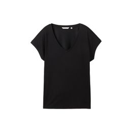 Tom Tailor Denim Damen Fließendes T-Shirt, schwarz, Uni, Gr. XL