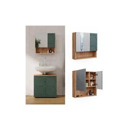 VICCO Badspiegelschrank Irma Eiche Gr&uuml;n 54 x 55 cm Badezimmer