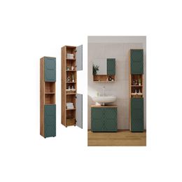 VICCO Hochschrank Irma Eiche Gr&uuml;n 30 x 192 cm Badezimmer