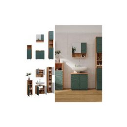 VICCO Badm&ouml;bel-Set Irma Eiche Gr&uuml;n 4-teilig Hochschrank Midischrank 95 cm