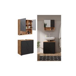VICCO Badm&ouml;bel-Set Irma Eiche Anthrazit 2-teilig Spiegelschrank Waschbeckenschrank 60 cm