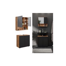 VICCO Badm&ouml;bel-Set Irma Eiche Anthrazit 2-teilig Spiegelschrank Waschbeckenschrank 60 cm