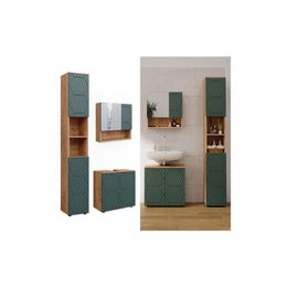 VICCO Badm&ouml;bel-Set Irma Eiche Gr&uuml;n 3-teilig Hochschrank Waschbeckenschrank 60 cm
