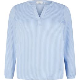 Tom Tailor plus Langarmshirt, Streifen, Split-Neck, für Damen, blau, 46