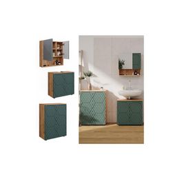 VICCO Badm&ouml;bel-Set Irma Eiche Gr&uuml;n 3-teilig Kommode Waschbeckenschrank 60 cm