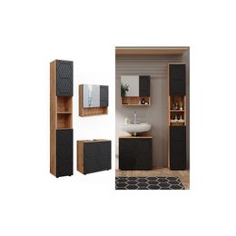 VICCO Badm&ouml;bel-Set Irma Eiche Anthrazit 3-teilig Hochschrank Waschbeckenschrank 60 cm