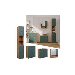 VICCO Badm&ouml;bel-Set Irma Eiche Gr&uuml;n 4-teilig Hochschrank Kommode