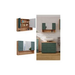 VICCO Badspiegelschrank Irma Eiche Gr&uuml;n 80 x 55 cm Badezimmer