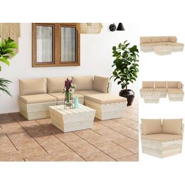 vidaXL Garten-Essgruppe 5-tlg Garten-Sofagarnitur aus Paletten mit Kissen Fichtenholz Couch-Ga