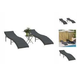 vidaXL Wellnessliege Sonnenliegen 2 Stk mit Tisch Grau Polyrattan