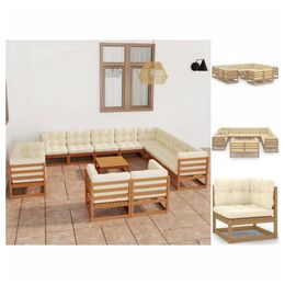 vidaXL Garten-Essgruppe 13-tlg Garten Lounge Set Kissen Honigbraun Kiefer Massivholz Holz Sitz