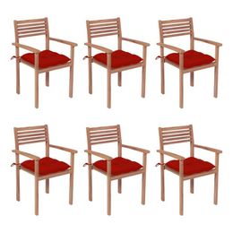 furnicato Gartenstuhl Stapelbare Gartenstühle mit Kissen 6 Stk. Massivholz Teak