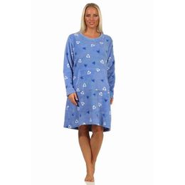 Normann Nachthemd Damen Nachthemd Hauskleid aus softem Coralfleece in Herz-Motiv Optik