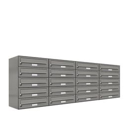 AL Briefkastensysteme Wandbriefkasten 20 Fach Premium Briefkasten A4 in RAL Farbe 9007 Aluminium Grau