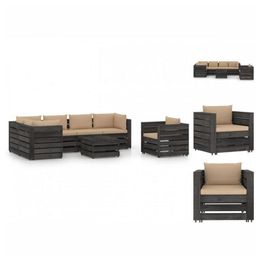 vidaXL Garten-Essgruppe 7-tlg Garten Lounge Set mit Kissen Grau Imprägniertes Holz Sitzgruppe