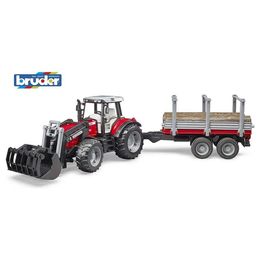 Bruder® Spielzeug-Traktor Traktor Massey Ferguson 7480 mit Frontlader und Holztransportanhänger