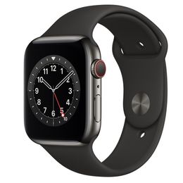 Apple Watch (Series 6) 2020 GPS + Cellular 44 mm - Rostfreier Stahl Grau - Sport loop Schwarz