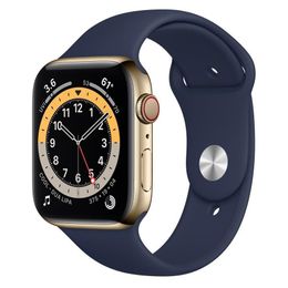 Apple Watch (Series 6) 2020 GPS + Cellular 44 mm - Rostfreier Stahl Gold - Sport loop Blau