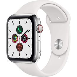 Apple Watch (Series 5) 2019 GPS 44 mm - Rostfreier Stahl Silber - Sportarmband Weiß