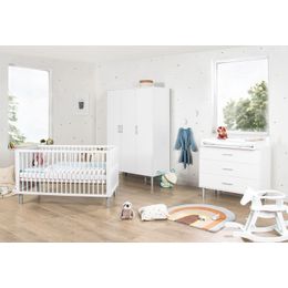 Babyzimmer-Komplettset Pinolino "Jarle breit groß" weiß Baby Schlafzimmermöbel-Sets Komplett-Babybetten